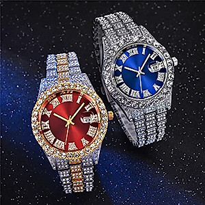 SENRUD Unisex Crystal Watch Fashion Diamond Watch Mens Womens Full Iced-Out Watches Luxury Diamond Bracelet Watch