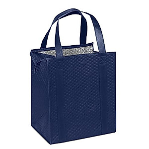 Hannah Large Capacity Heavy Duty Insulated Smart Shopping Bag - Strong Reusable Grocery Tote (2 Pack, Navy)