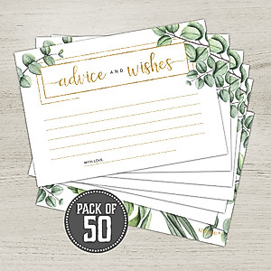 Set of 50 Advice and Wishes Cards - Double Sided Greenery Cards, Perfect for the Bride and Groom, Baby Shower, Bridal Shower, Wedding Shower, Graduation Party, Retirement Party, Anniversary