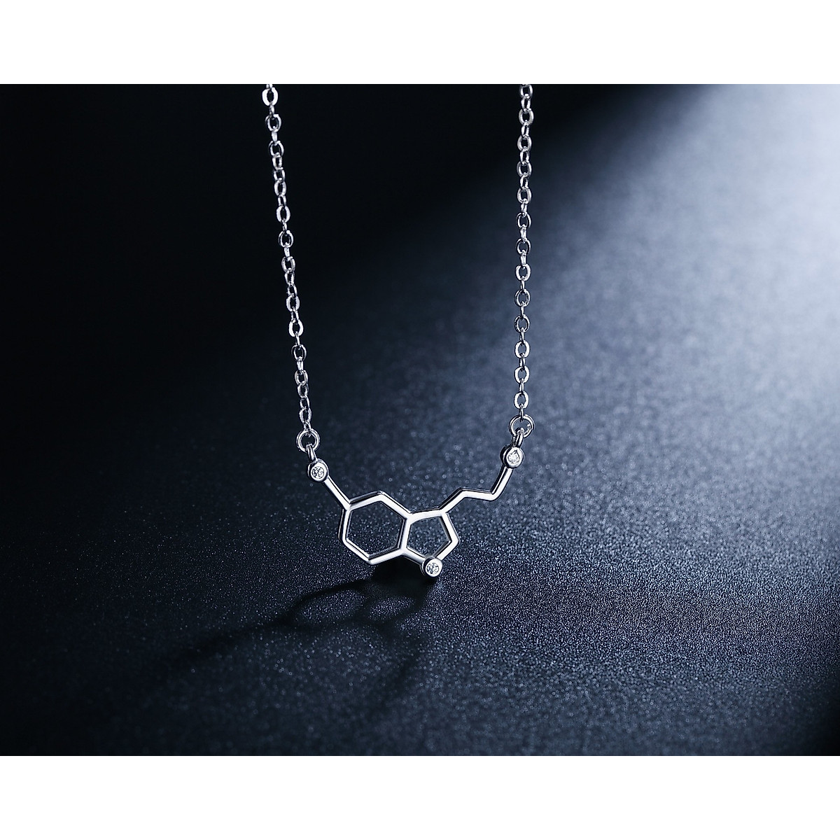 Happiness Serotonin Molecule Necklace With Gems For Women, Ideal Necklaces For Teacher, Professor, Chemistry Grad, And Science Jewelry Lovers (White)