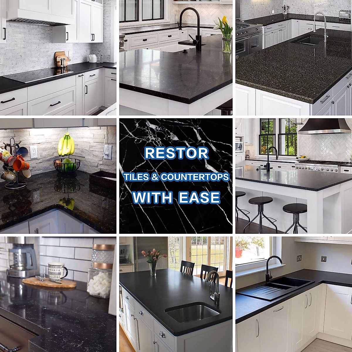 Granite, Marble and Quartz Countertops chip Repair Kit - Fix Nicks, Chips, or Scratches on Granite, Marble Porcelain, corian, Travertine, Quartz and Other Natural Stone and Acrylic Surfaces.（Black）