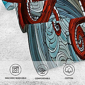 Blueangle Wavy Red Octopus Print Pure Cotton Hand Towels for Bath Decorative Guest Towels Fingertip Towels for Bathroom Spa Gym, 2-Piece, 16 x 28 inches（369）