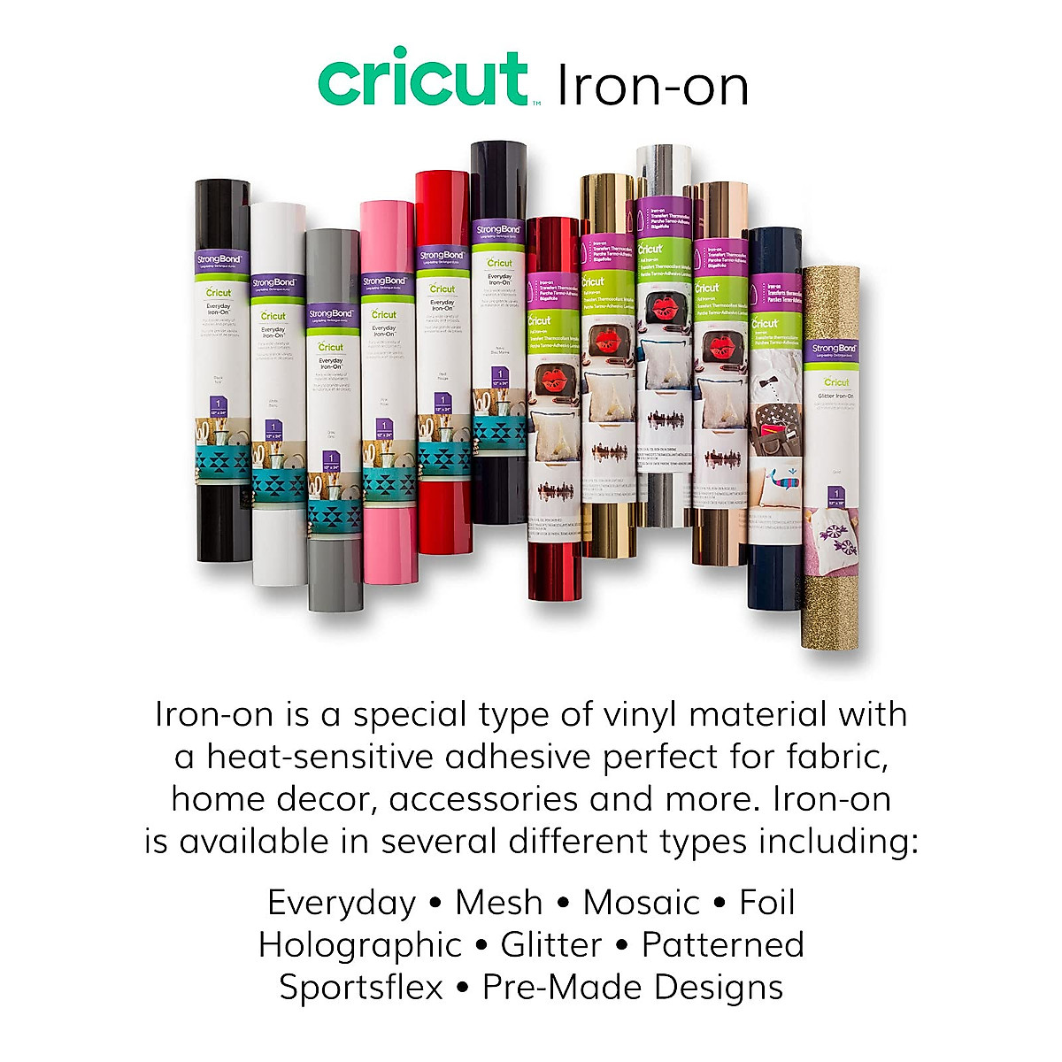Cricut Everyday Iron On - 12” x 2ft - HTV Vinyl for T-Shirts - StrongBond Guarantee, Outlast 50+ Washes, Use with Cricut Explore Air 2/Maker, White