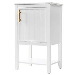 ANTSKU 20 Inch Small Bathroom Vanity with Sink Combo, Modern Single Sink Vanity with Top, Wood Bathroom Cabinet with Ceramic Sink, Soft Closing Door, Storage Rack and Open Shelf (White)