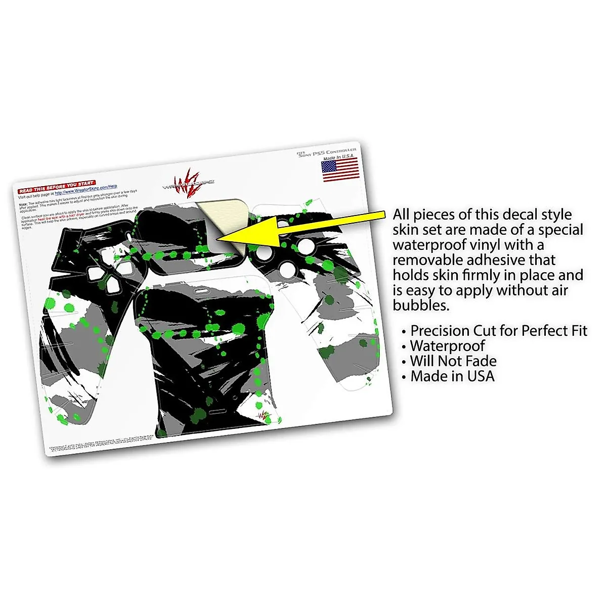 WraptorSkinz Skin Wrap compatible with Sony PS5 DualSense Controller Abstract 02 Green (CONTROLLER NOT INCLUDED)