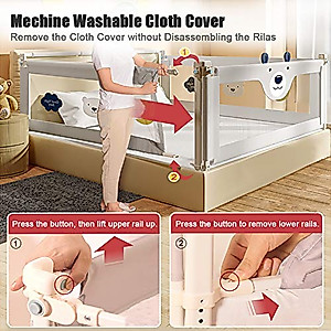 Bed Rail for Toddlers, 60’’70’’75“78’’86’’ Extra Long Baby Bed Rail Guard Lifting Vertically, 1 Side of Free-Tool Assembled Bed Rail Guard for Toddlers Fit Queen Bed, King Bed (75 Inch, Grey Moon)