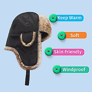 FUOITA Baby Toddler Trapper Hat Kids Dinosaur Adjustable Ushanka Waterproof Winter Aviator Hat for Boys 1T-8T