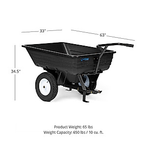 Titan Attachments 650 LB (10 Cu. Ft.) Economy Tow-Behind Poly Dump Cart for Lawn