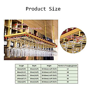 HLL Wine Racks,Wine Glass Rack Hanging, Height Adjustable Ceiling Wine Bottle Holder for Bar Champagne Storage Rack 5 Sizes,Gold,L-120Cm