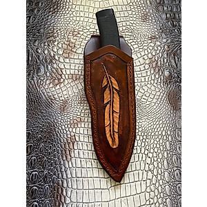 by Carl Thomas Jr. Leather Knife Sheath for Buck 692 Vanguard or Zipper. Tooled W/feather &Dyed Brown