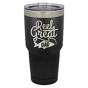 REEL GREAT DAD Black 30 oz Tumbler With Straw and Slide Top Lid | Stainless Steel Travel Mug | Compare To Yeti Rambler