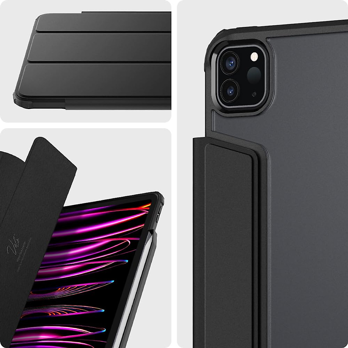 Spigen Ultra Hybrid Pro Designed for iPad Pro 12.9 inch Case M2 6th Generation (2022) / 5th Generation (2021) with Clear Transparent Back and Pencil Holder - Black