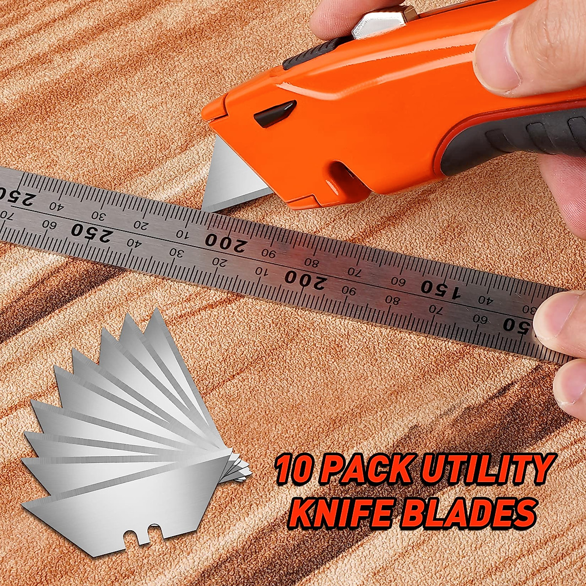 DIYSELF 10 Pack Utility Knife Blades, Box Cutter Blades, Utility Blades, Sk5 Steel Blades for Box Cutter, Sturdy Knife Blades for Razor Blades Utility Knife, Sturdy Knife Blades, Utility Razor Blades