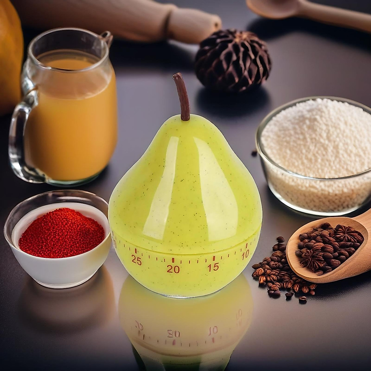 Cute Timers, 2pcs Kitchen Timers for Cooking, 60minutes Mechanical Cooking Timer Mini Pear Fruit Shape Kitchen Timer Cartoon Reminder Alarm Clock Time Manager for Learning Baking Exercise