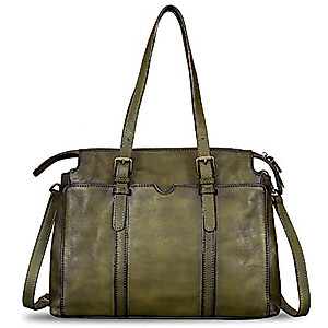IVTG Genuine Leather Handbag for Women Vintage Handmade Top Handle Bag Crossbody Satchel (Green)