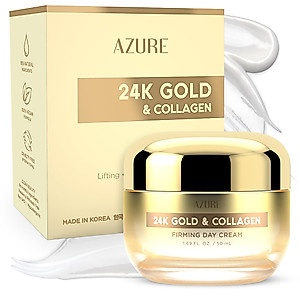 Azure Cosmetics Dermatologist Tested 24K Gold & Collagen Face Moisturizer - K Beauty Anti-Aging Face Cream for Firming & Skin Tightening - Korean Skincare - All Skin Type 1.69 fl oz