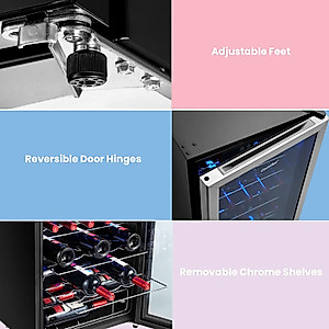 COMFEE' CRW29S3AST Freestanding Wine Cellar, 29 Bottle Wine Cooler Refrigerators, Quiet Operation Compressor, Glass Door Stainless Steel Frame For Red&White Wine&Beer,Black