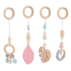 Gadpiparty Wooden Hanging Toys Baby Play Gym 4PCS Wooden Baby Gym Toys Gym Activity Set Infant Sensory Toys for Playing Gyms Pink