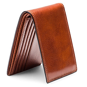 Bosca Men's Wallet, Dolce Leather 8-Pocket Deluxe Executive Wallet, Amber