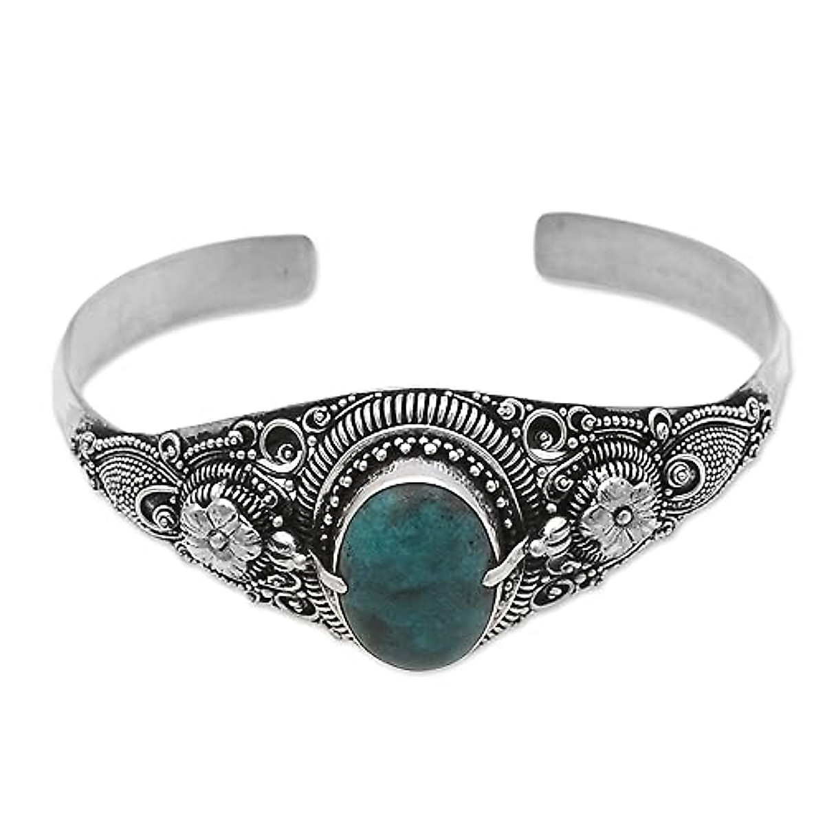 NOVICA Handmade Turquoise Cuff Bracelet Natural on 925 .925 Sterling Silver Tone Blue Indonesia Island Paradise Gemstone 'Balinese Magic'