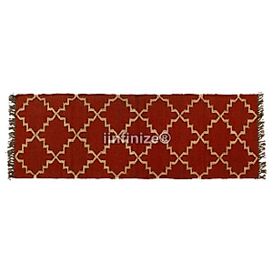 iinfinize Wool Jute Throw Rug Pad Hippie Yoga 4x6' Turkish Rug Mat Indoor Outdoor Area Rug Reversible Carpet Handwoven Bedroom Vintage Dhurrie Floor Decor Runner