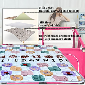 YANGSHILEI Playpen Mat 50x50, Thick One-Piece Crawling, Non-Slip Cushioned Baby Playmat for Infants,Babies,Toddlers, Coral Velvet Play Mat Machine Washable for Easy Storage(Pink Bear)