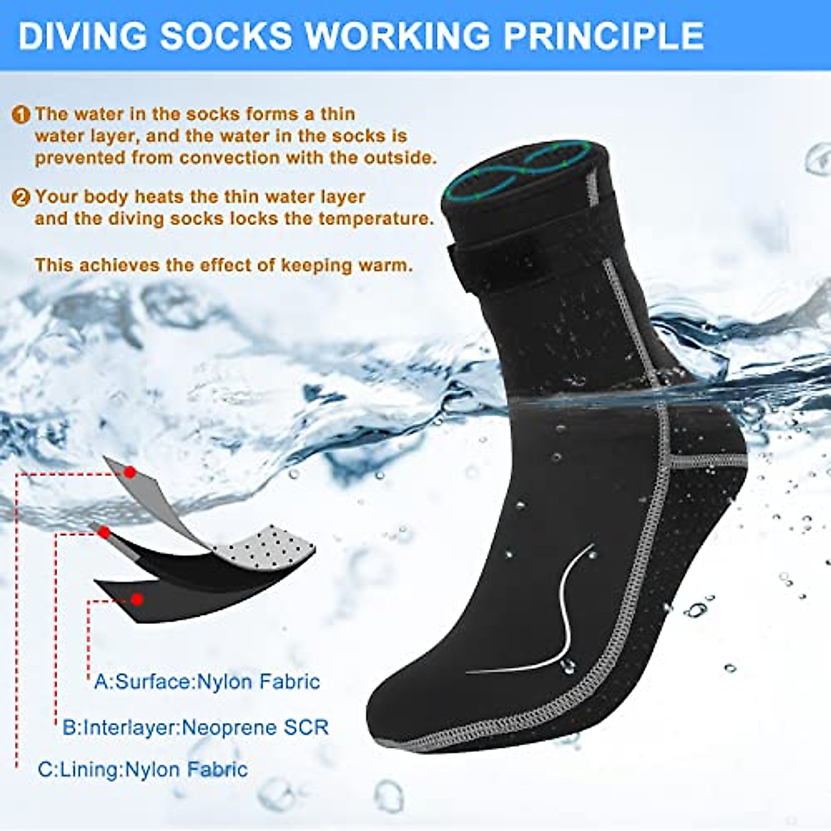 Gimilife Neoprene Socks 3MM Water Socks for Women Men, Waterproof Diving Wetsuit Socks Sand Socks for Beach Volleyball Snorkeling Surfing Kayaking Swimming Water Sports Activities (High Style,XL)