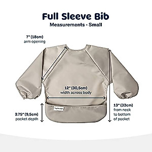 Tiny Twinkle Mess Proof Baby Bib, 2 Pack Long Sleeve Bib Outfit, Waterproof Bibs for Toddlers, Machine Washable, Tug Proof (Grey Indigo, Small 6-24 Months)