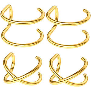 PAGOW 4x Fake Helix Ear Cuff Cartilage Earring No Piercing Earcuff, 925 Sterling Silver,14K Simple Criss Cross Double Lines Adjustable Minimalist Women Men Clip On adornment Gifts 2 styles (GOLD)
