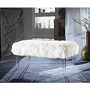 Iconic Home Trento Modern Contemporary Faux Fur Acrylic Leg Bench, White