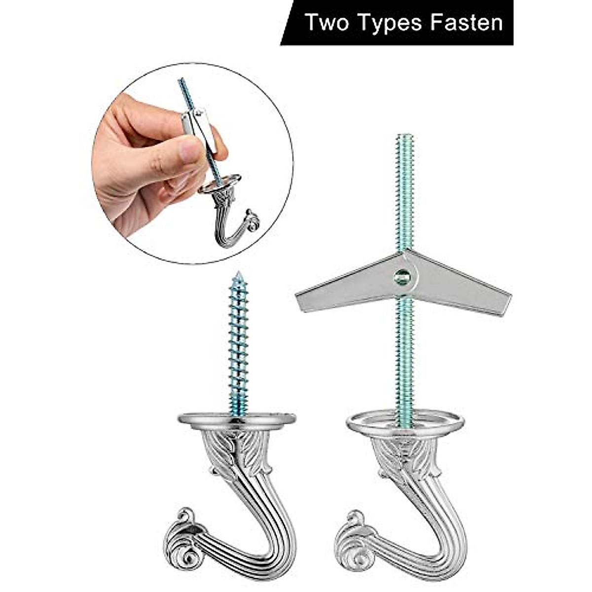 Qc Ceiling Hooks for Hanging Plants, 6 Sets Nickel Heavy Duty Swag Hooks with Hardware Including Screws and Toggle Wings