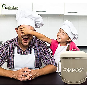 Compost Bin for Kitchen Countertop with Lid - Indoor Bucket for Food Scraps, Decorative Recycler Pail for Home Composting. Grey and White Country Kitchen Decor by Gardenatomy