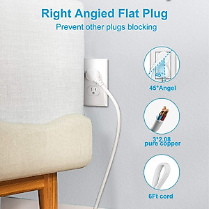 Power Strip Tower 6 Outlets with 3 USB Ports(PD20W & QC18W) Quick Desk Charging Station, 6 ft White Extension Cord, Flat Plug, Multi Plug Outlet Extender,1080 J Surge Protector for Home Office