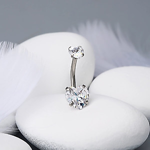 OUFER 14G Surgical Steel Faceted Heart Cubic Zirconia Navel Rings