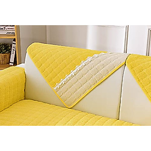 vctops Soft Corduroy Sofa Couch Cover, Plaid Sectional Couch Covers, Non-Slip Sofa Slipcover for Dogs Cats Kids(Yellow,43"x94")