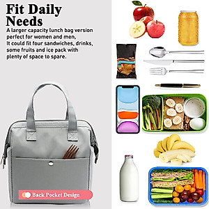 Mziart Insulated Lunch Bag Simple Bento Cooler Bag Lunch Tote Bag for Lunch Box for Women Men Adult Picnic Working Hiking Beach (Grey)