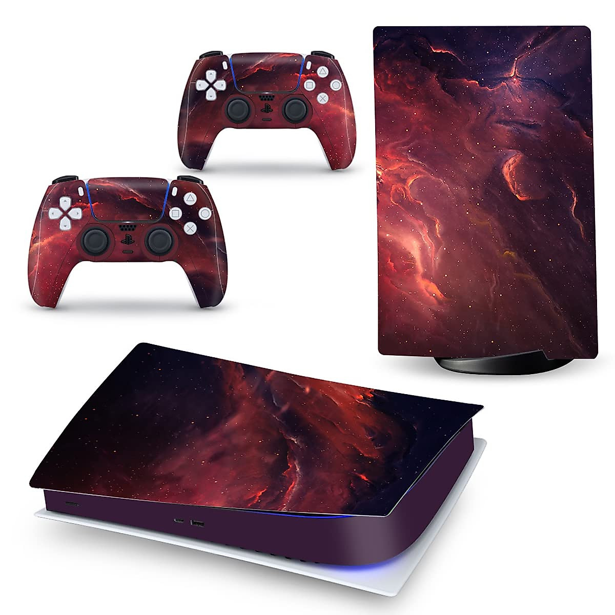 PS5 Skin Stickers Full Body Vinyl Skins Wrap Decals Cover for PS5 Digital Edition Console & Controllers (Red Interstellar)