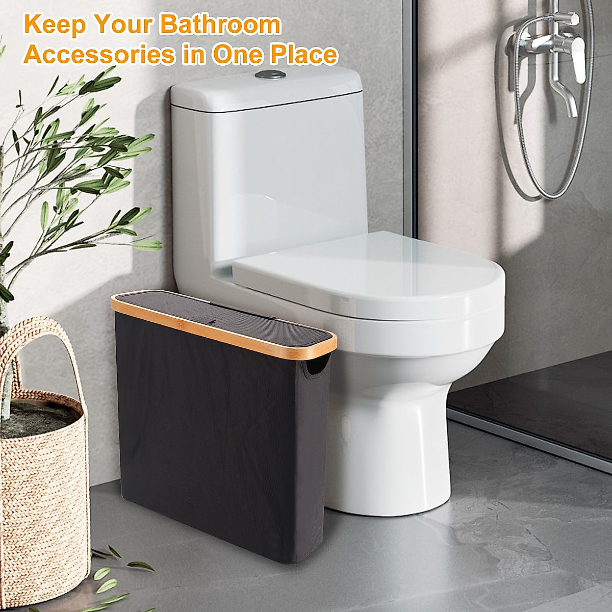 Toilet Paper Storage, Toilet Paper Basket with Lid, Toilet Paper Holder Stand for 12 Mega Rolls, The Ultimate Bathroom Organizer, Bathroom Accessories Holder, Toilet Paper Bin (Black)