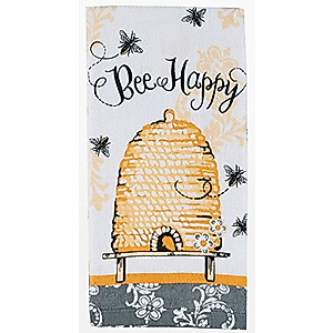 DHE Bee Happy Yellow and Gray 4 Piece Kitchen Towel and Potholder Bundle,Multi-colored