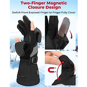 KEMIMOTO Heated Gloves for Men Women, Heating Ice Fishing Gloves Rechargeable Electric Battery 2pcs 7.4V for Winter Motorcycle Skiing Snowboarding Hunting Camping, Size XL