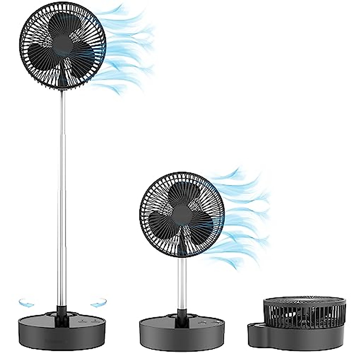 Small Fan 8" Remote Control, AC/DC, 90°Oscillating, 4 Speeds, Timer, Adjustable Tilt, 70-Inches Cord Ultra Quiet, for Home Office Bedroom Toilet Garage RV Camping (Black 8in Portable Fan)