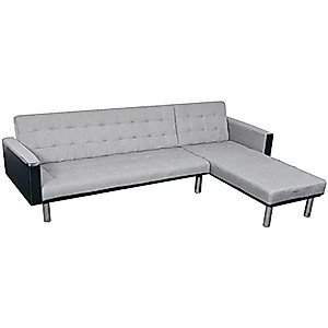 Makastle Fabric L-Shaped Sofa Bed with Armrests Versatile Design Wooden Frame Convertible Seat/Corner Couch Bed/Recliner for Home Living Room Office 86" x 61" x 27"