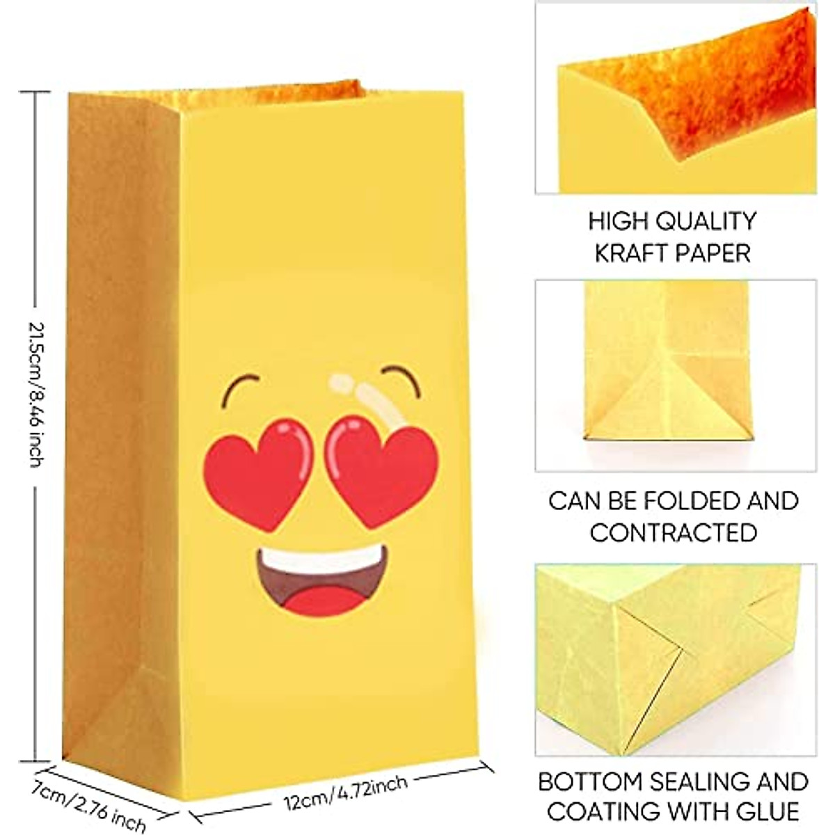 Expression paper bag, smiley paper bag, 48pcs Party Favor Bags, Colors Small Gift Bags, Small Kraft Paper Bags, Kids Goodie Bags with Stickers Small Gift Bag for Birthday Party Baby Shower Favor.