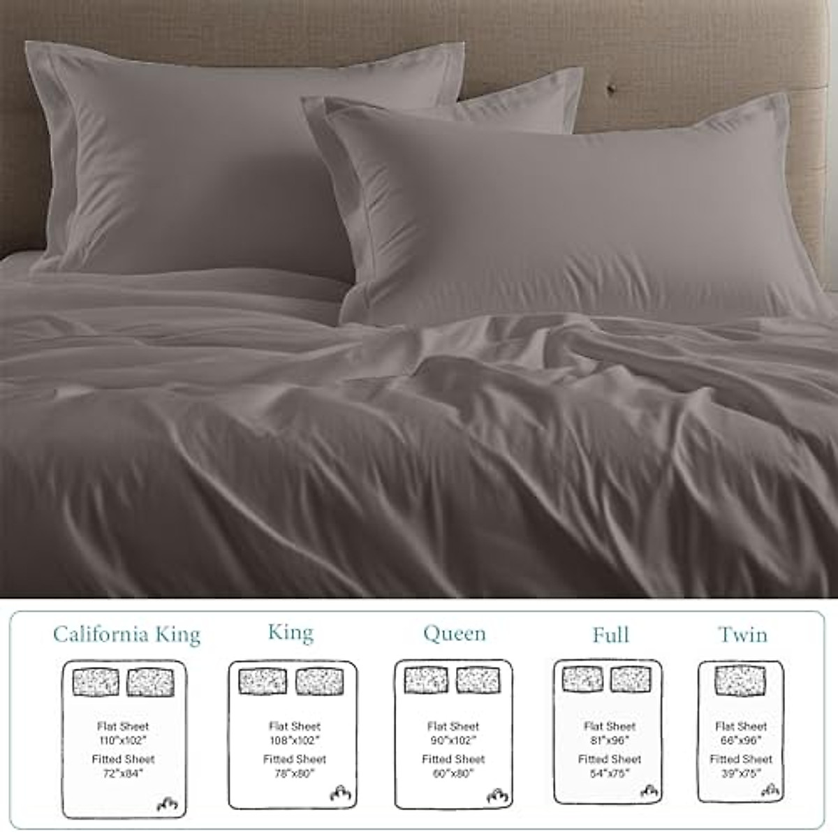 Bunny's Home King Size Sheet Set 1000 Thread Count Light Grey Sheets Egyptian Cotton Cooling Bed Sheets 17 inch Deep Pocket Fitted Sheet 1 Flat Sheet & 2 Pillow Cases 4 Piece Sateen Weave Bedding
