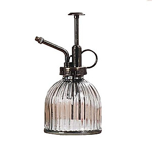 Hovico Glass Plant Mister Spray Bottle, 6.5 Inches Tall Vintage Style Spritzer, Bronze Plastic Top Pump, Watering Glass Spary Bottle Plant Mister Glass Watering Garden Tool(Clear)