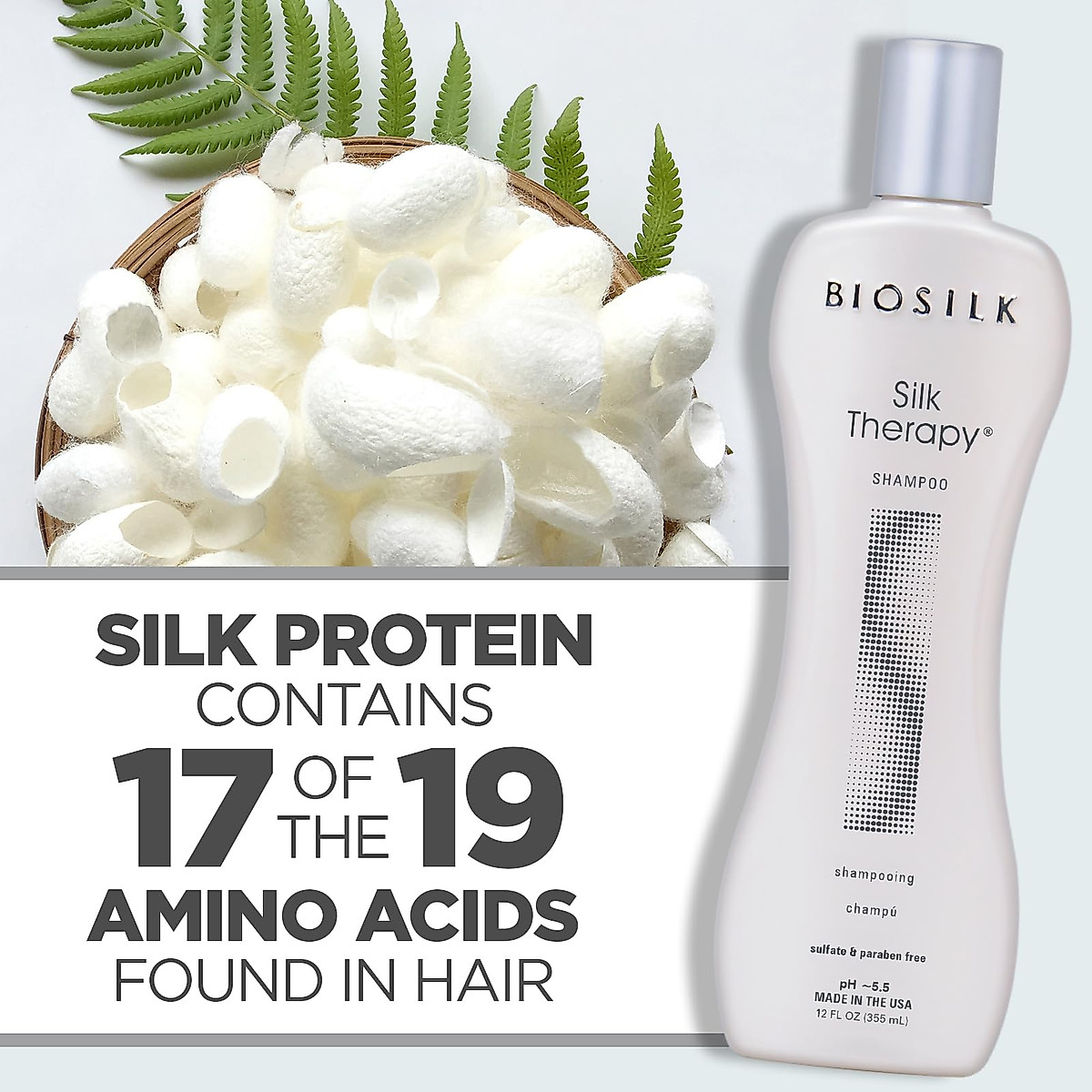 BioSilk Silk Therapy Shampoo, Gentle Hair Cleanser Delivers Healthy & Shiny Hair, Great For All Hair Types, Sulfate, Paraben, & Cruelty-Free, 12 Oz