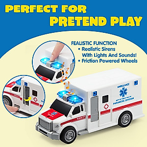 JOYIN Toddler Truck Toys for 3 4 5 6 7 Year Old Boys - Police Car Toy Set, Emergency Vehicle Playset, Kids Toys Cars, Friction Powered Car with Lights and Sounds, Birthday Gifts for Boys Girls Age 3-9