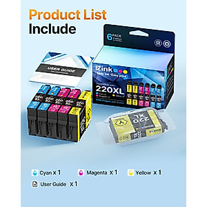 E-Z Ink (TM Remanufactured Ink Cartridge Replacement for Epson 220 XL 220XL T220XL to use with WF-2760 WF-2750 WF-2630 WF-2650 WF-2660 XP-320 XP-420 XP-424 (2 Cyan, 2 Magenta, 2 Yellow, 6 Pack)