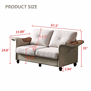 YuiHome Furniture Linen Fabric Faux Leather Solid Wood Legs Upholstered Couches Sets with 2-Seat Sofa, Loveseat for Living Room,Beige