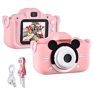 XIXIAN Mini Cartoon Kids Digital Camera 1080P Digital Video Camera for Kids Dual Lens 2.0 Inch IPS Screen Built-in Battery Cute Photo Frames Interesting Games with Neck Strap Birthday f